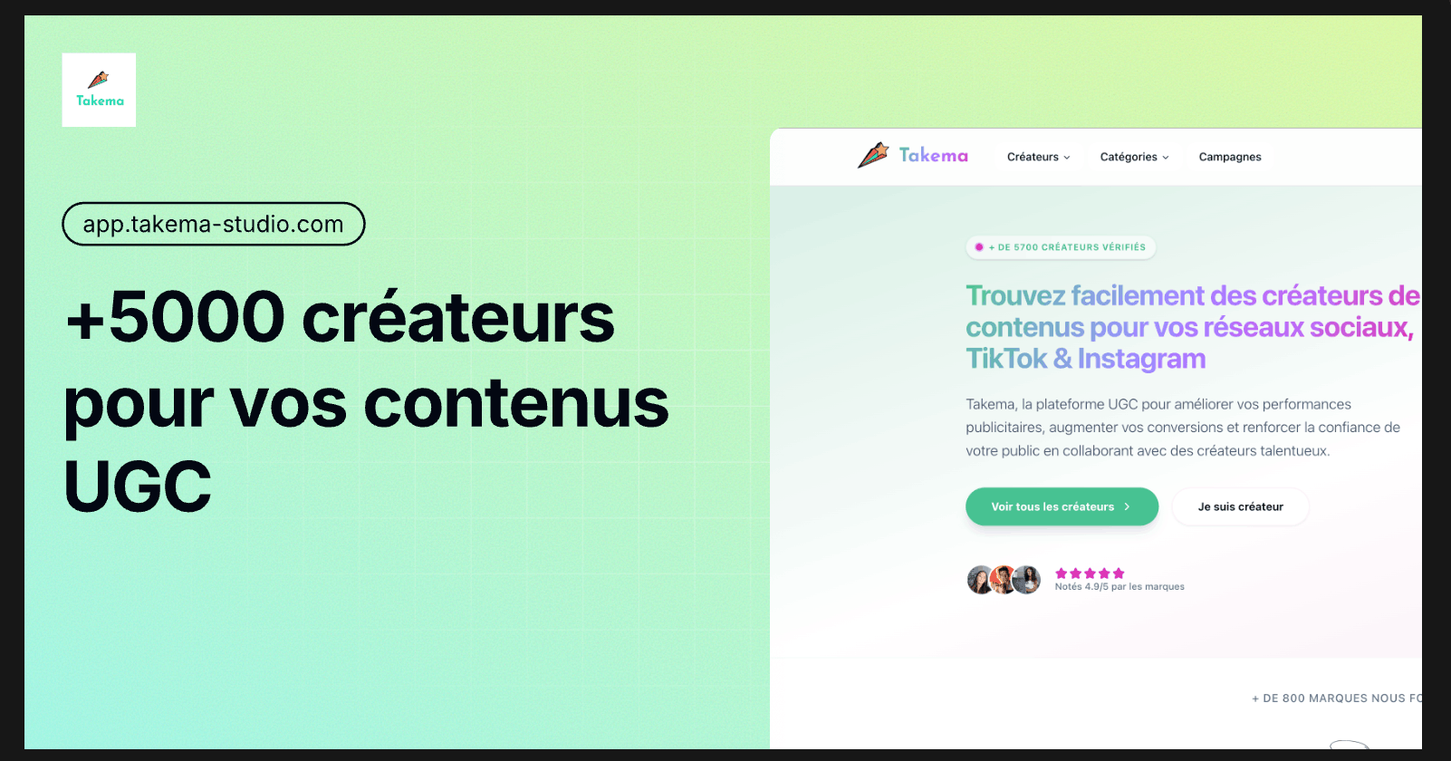 Takema - Plateforme UGC et création de vidéos Instagram & Tiktok